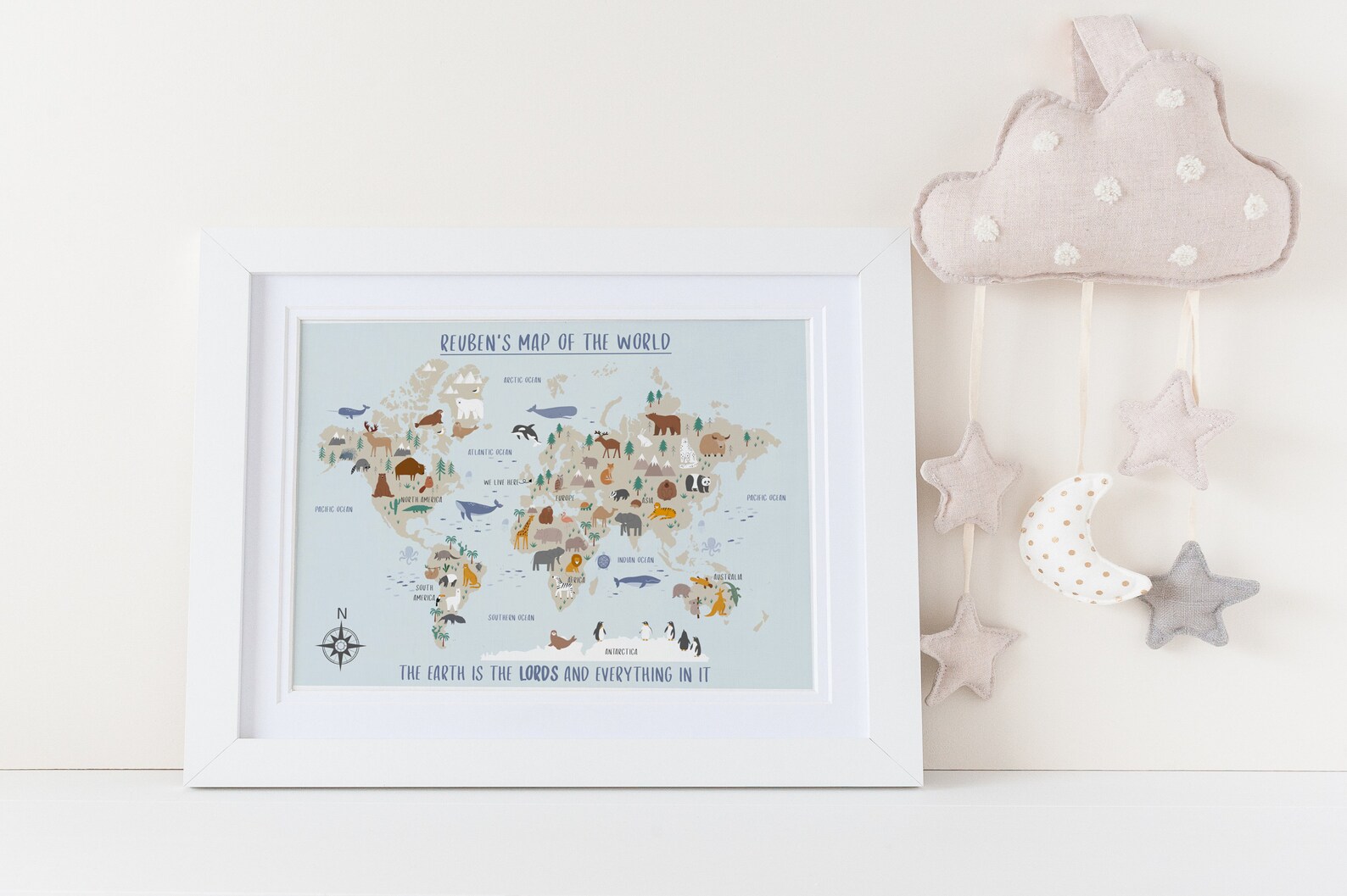 World Map Bible Verse, Christian Kids Nursery Decor, Animal World Map ...