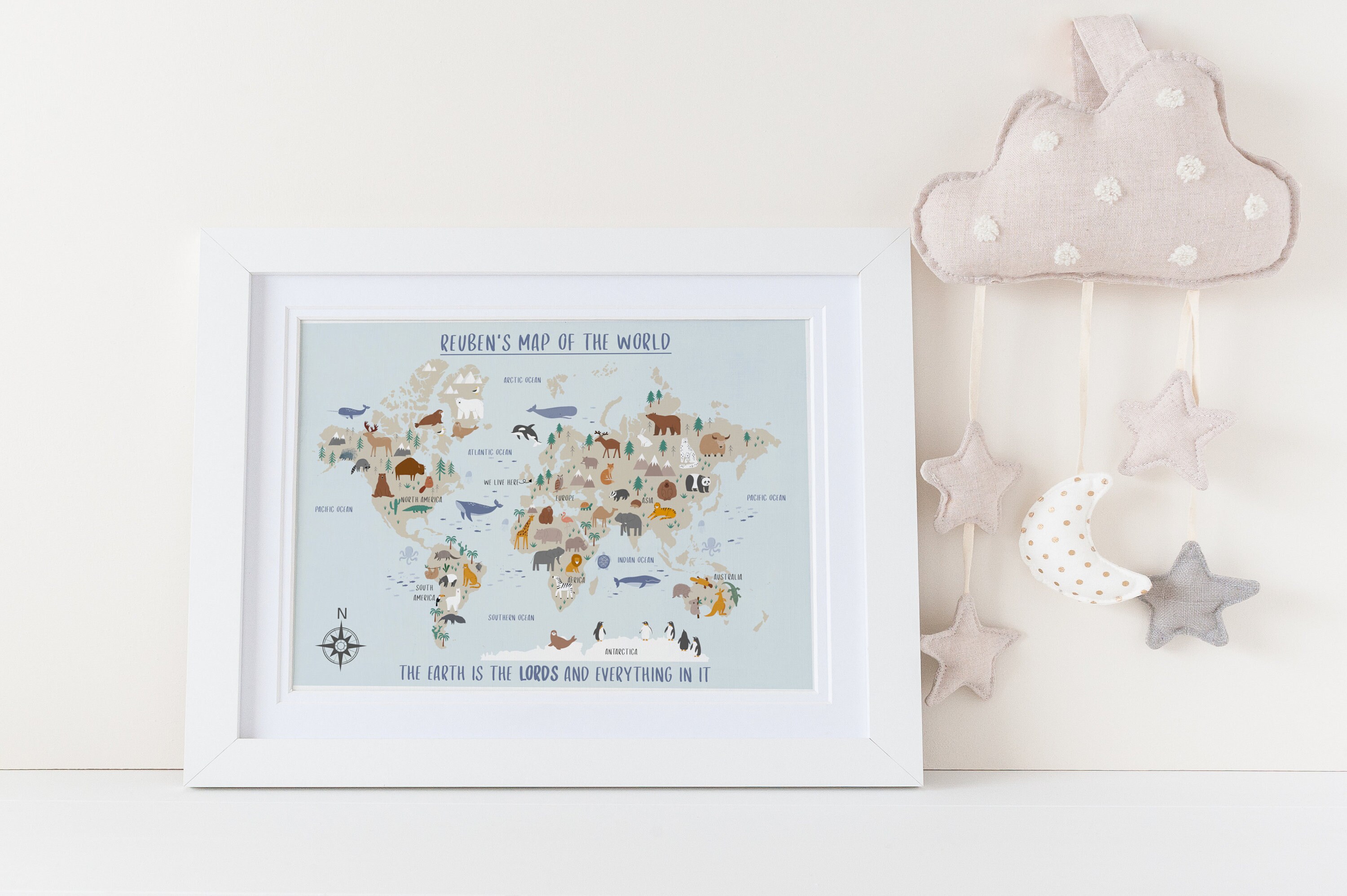 World Map Bible Verse, Christian Kids Nursery Decor, Animal World Map ...