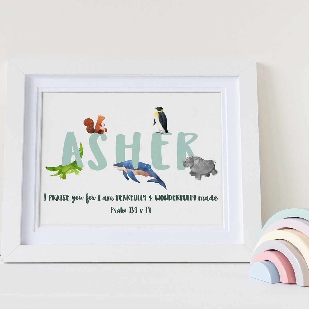Personalised Bible Verse Name Print, Christian Nursery Name Art ...