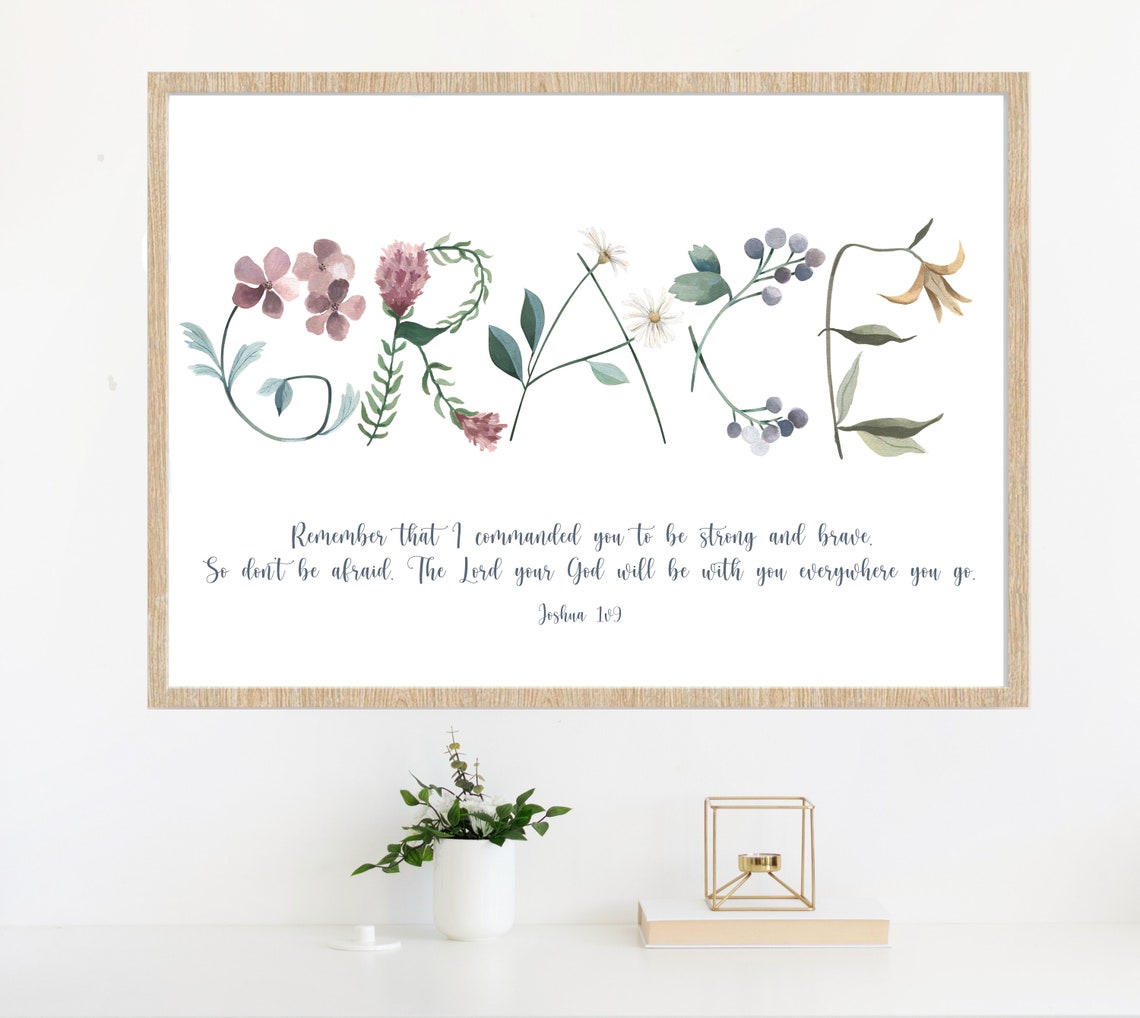 Bible Verse Name Print Floral Christian Nursery Name Print - Etsy UK