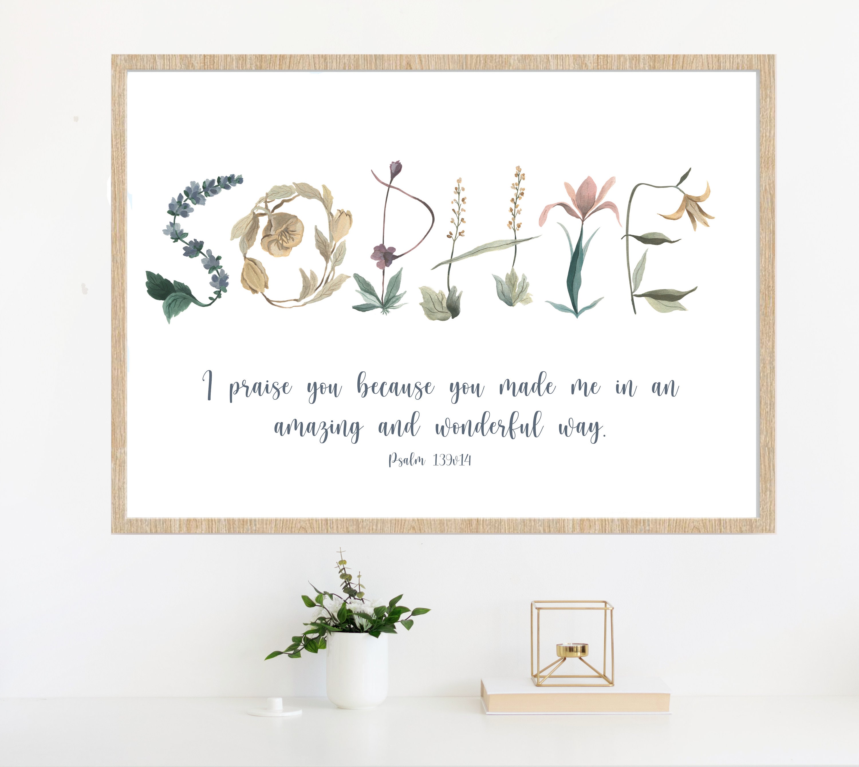 Bible Verse Name Print Floral Christian Nursery Name Print - Etsy UK