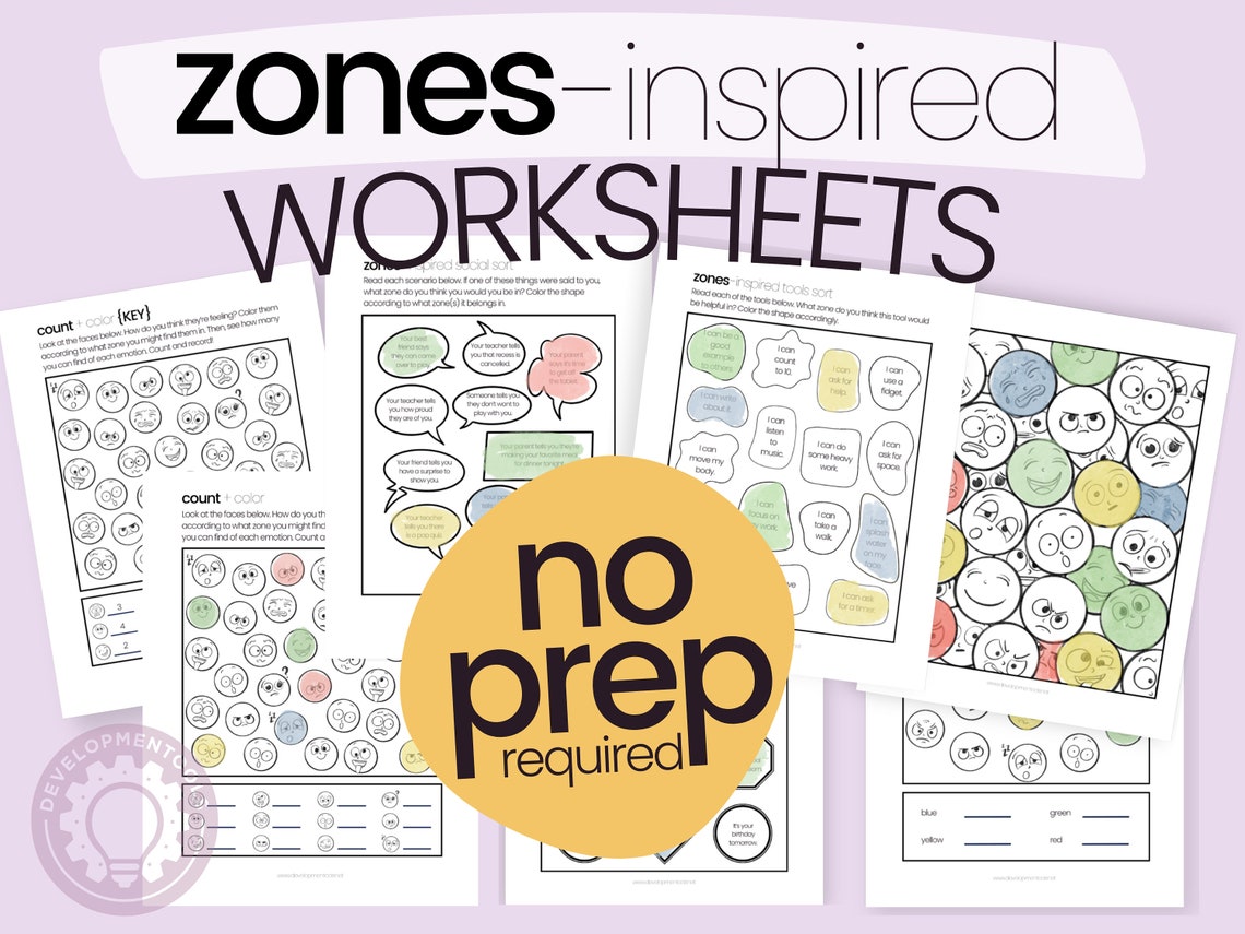 No-prep Zones Worksheets, Inspired by Zones of Self Regulation | SEL ...