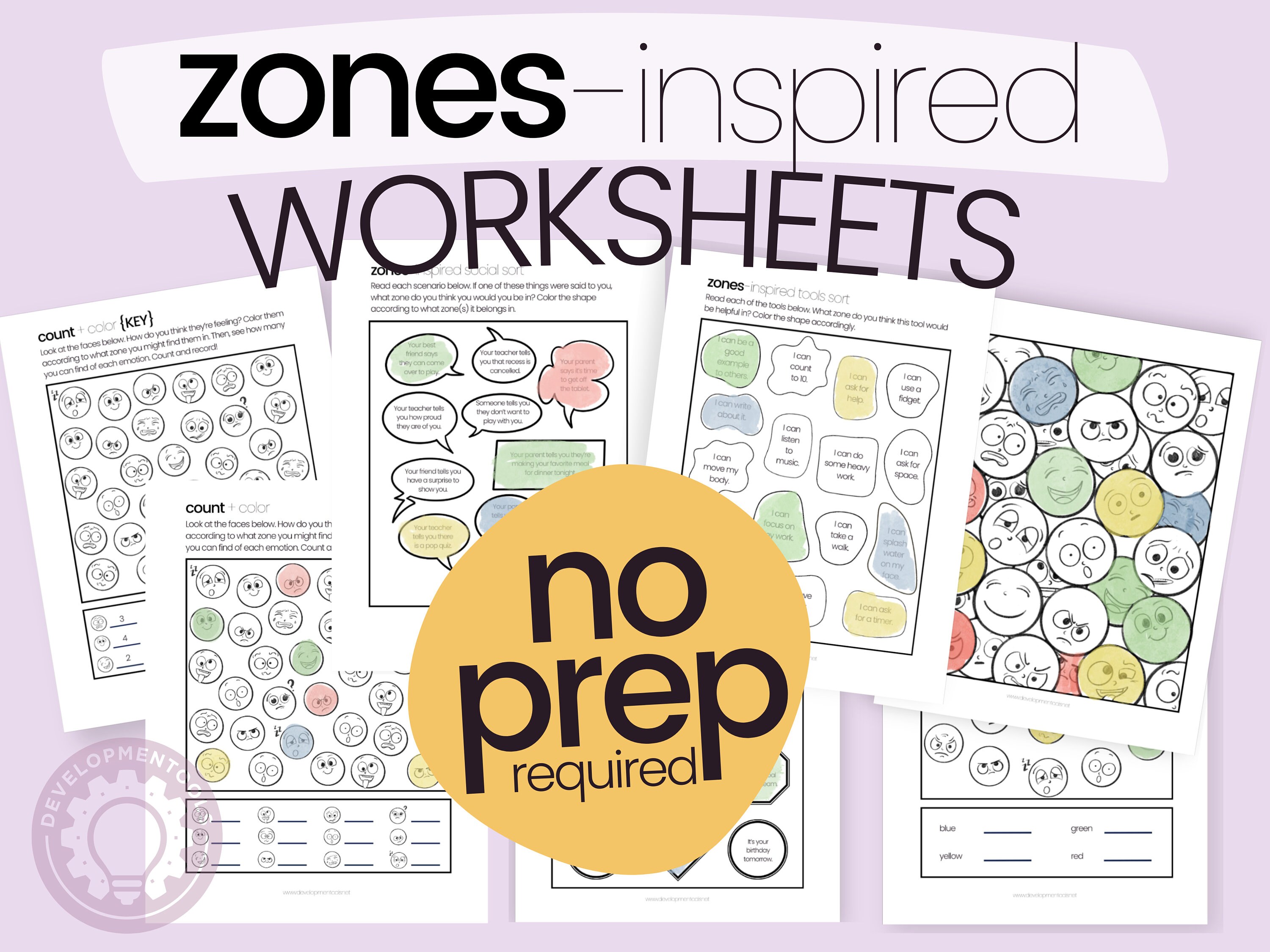 No-prep Zones Worksheets, Inspired by Zones of Self Regulation | SEL ...