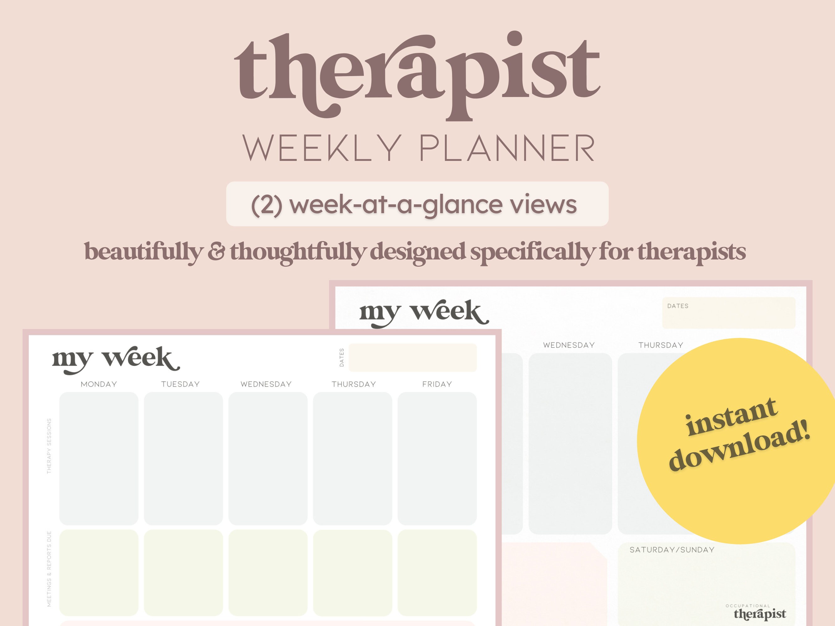 Instant Download | Therapist Weekly Planner | Occupational Therapist ...