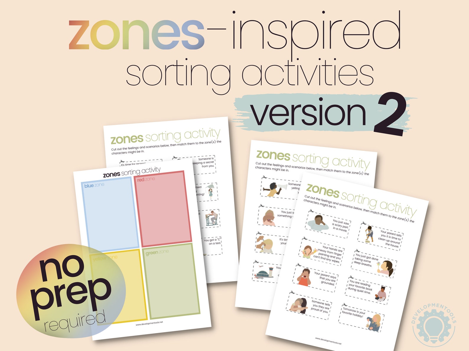 Zones of Regulation Inspired No-prep Sorting Activity Ver. 2 Self ...