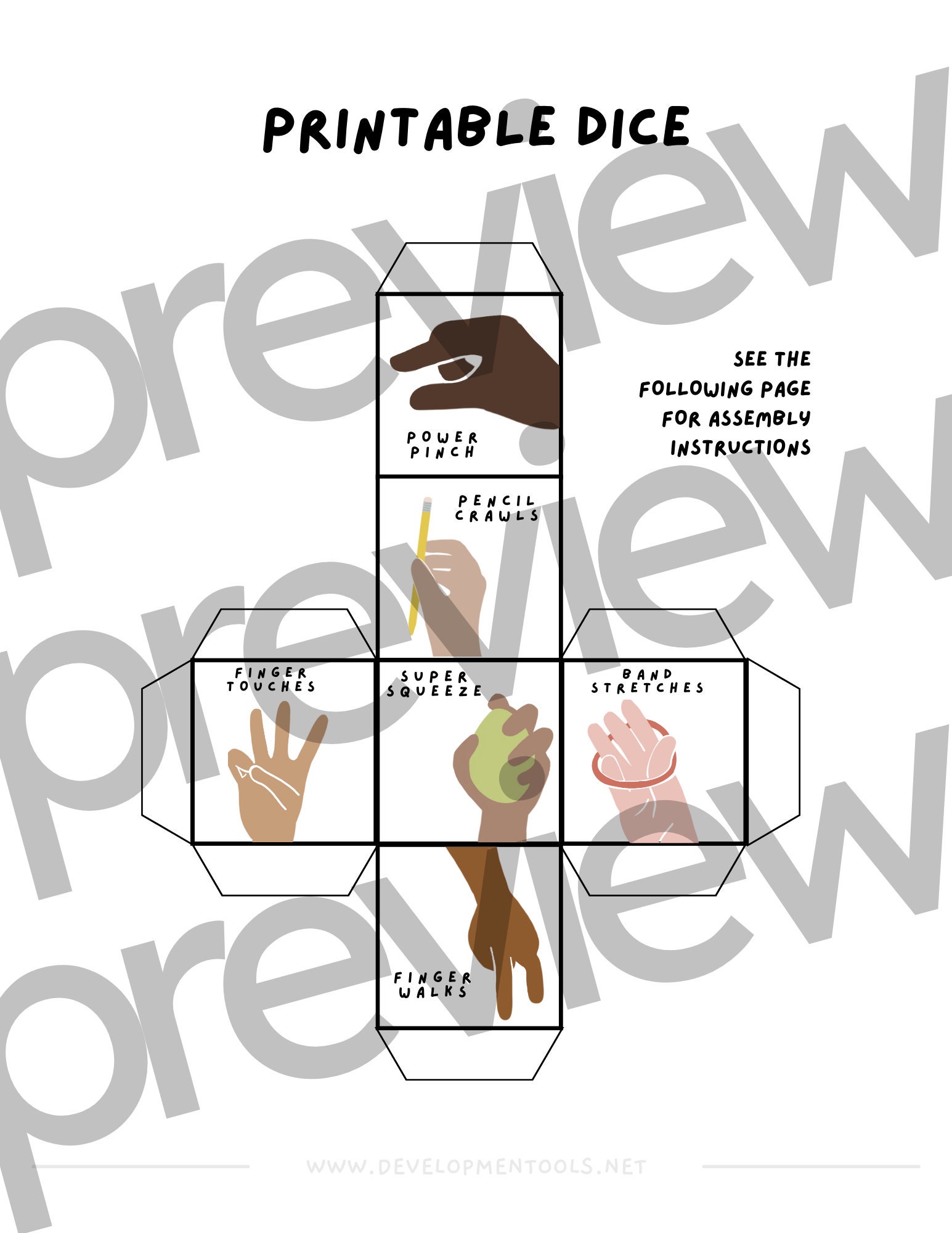 Fine Motor Warmups | Printable Dice Packet | Toddler Fine Motor Skills ...