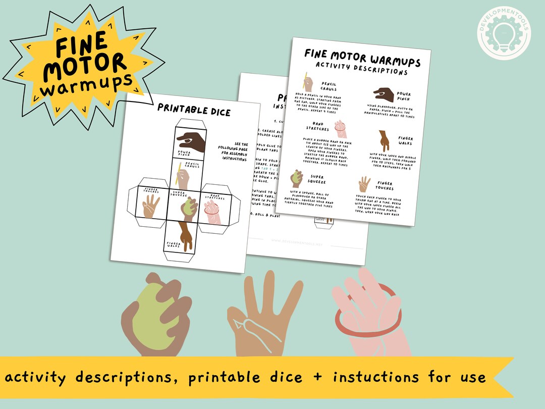 Fine Motor Warmups | Printable Dice Packet | Toddler Fine Motor Skills ...