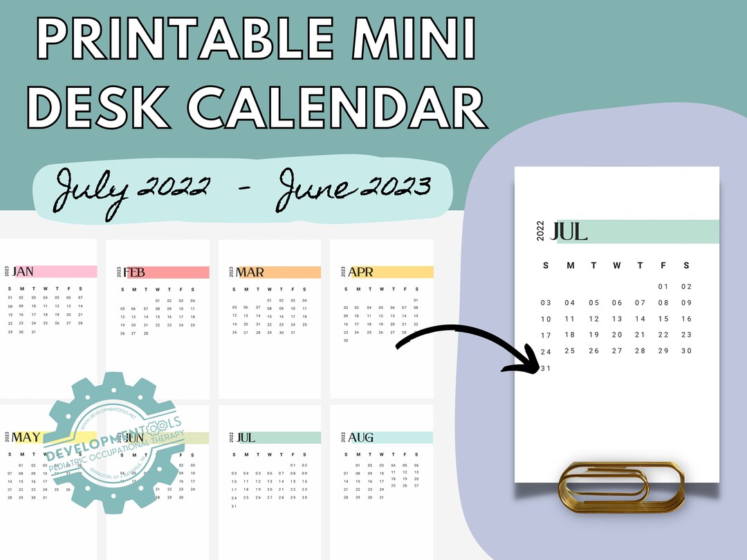 Printable Mini Desk Calendar | June 2022 - July 2023 | Instant Download ...