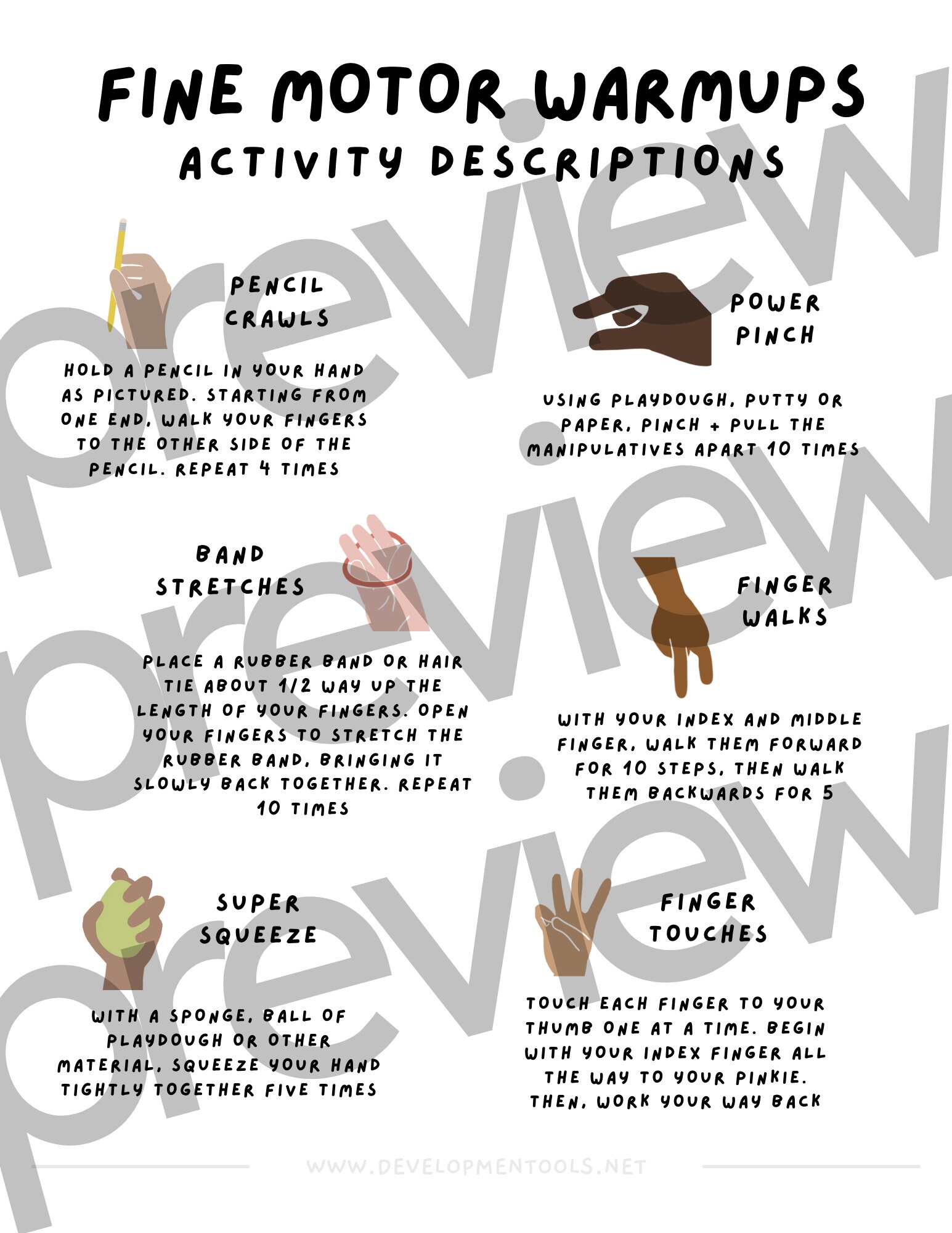 Fine Motor Warmups | Printable Dice Packet | Toddler Fine Motor Skills ...