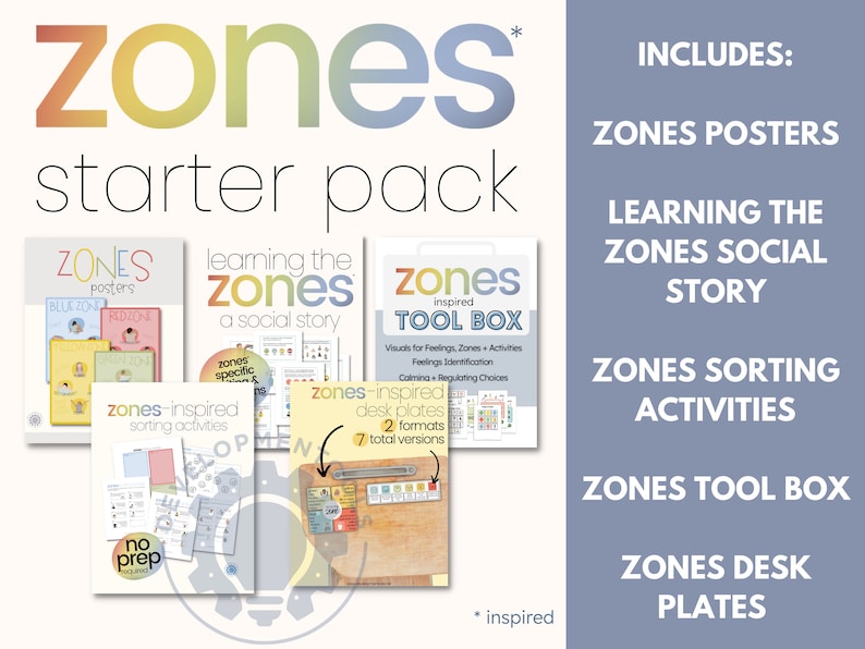Zones of Regulation Inspired Starter Pack Self Regulation Social ...