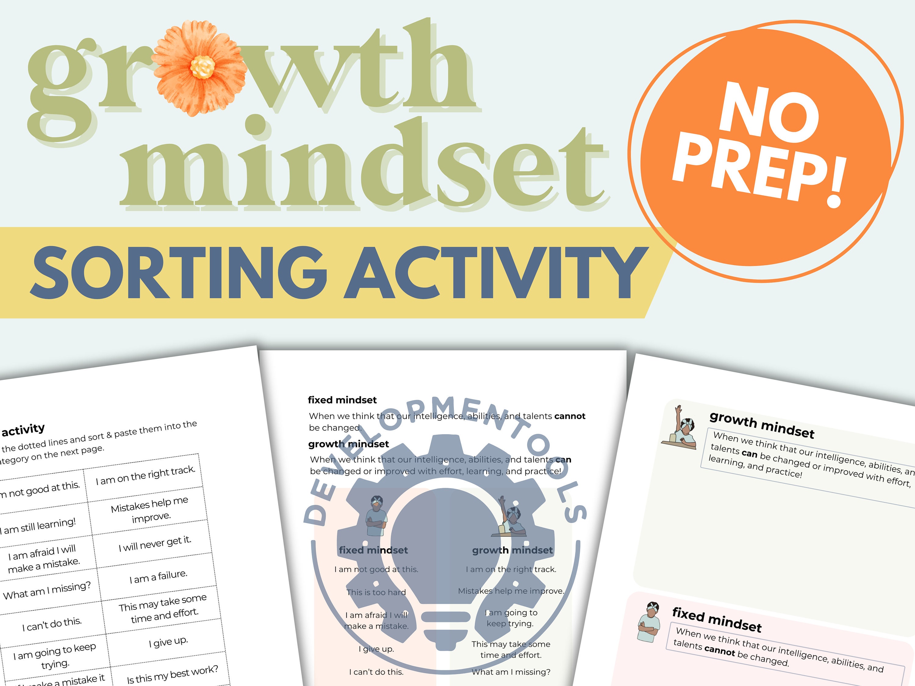 Growth Mindset Sorting Activity | Printable SEL Worksheet ...