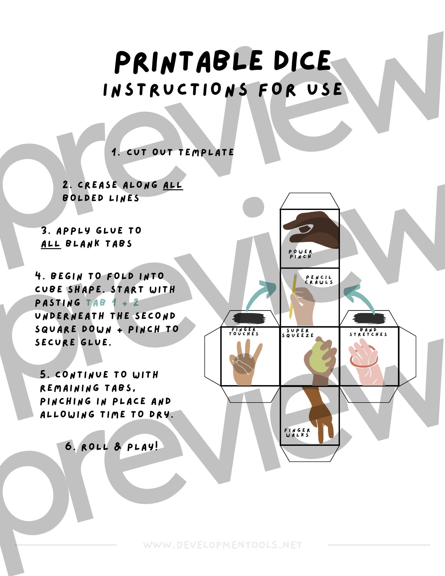 Fine Motor Warmups | Printable Dice Packet | Toddler Fine Motor Skills ...