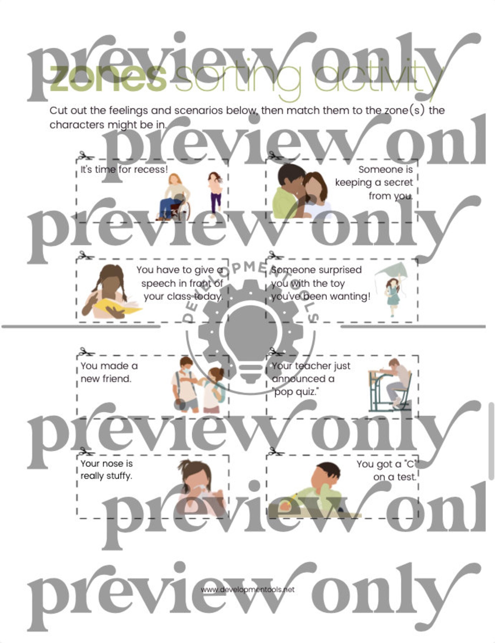 Zones of Regulation Inspired No-prep Sorting Activity Ver. 2 Self ...