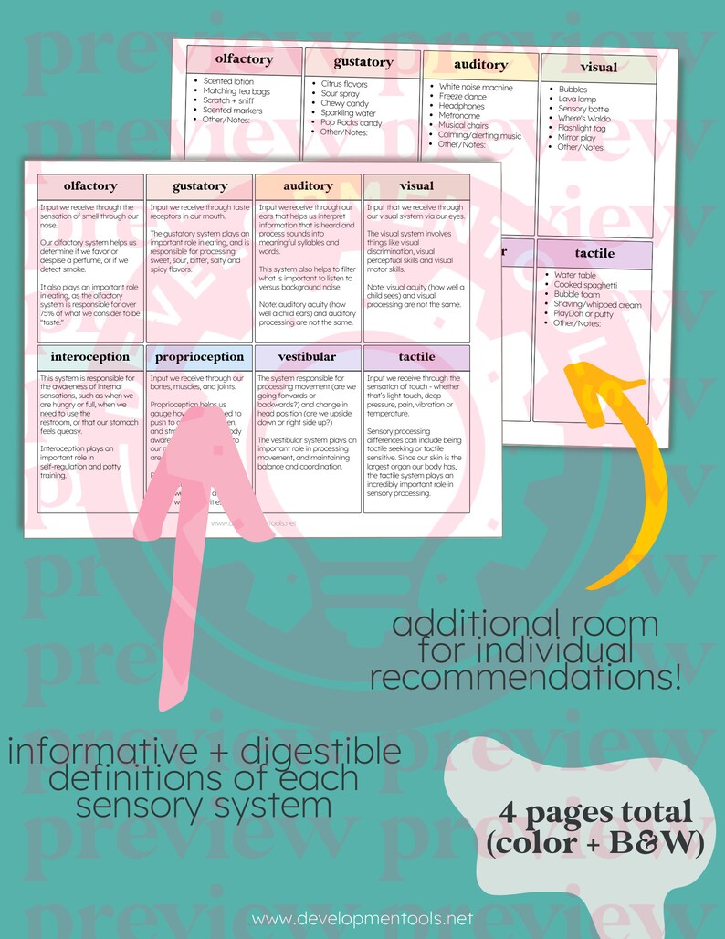 Sensory Simplified Informational Handout With Definitions Activities ...