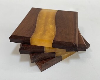 Handmade Hardwood & Epoxy River Coasters set of 4 - Etsy