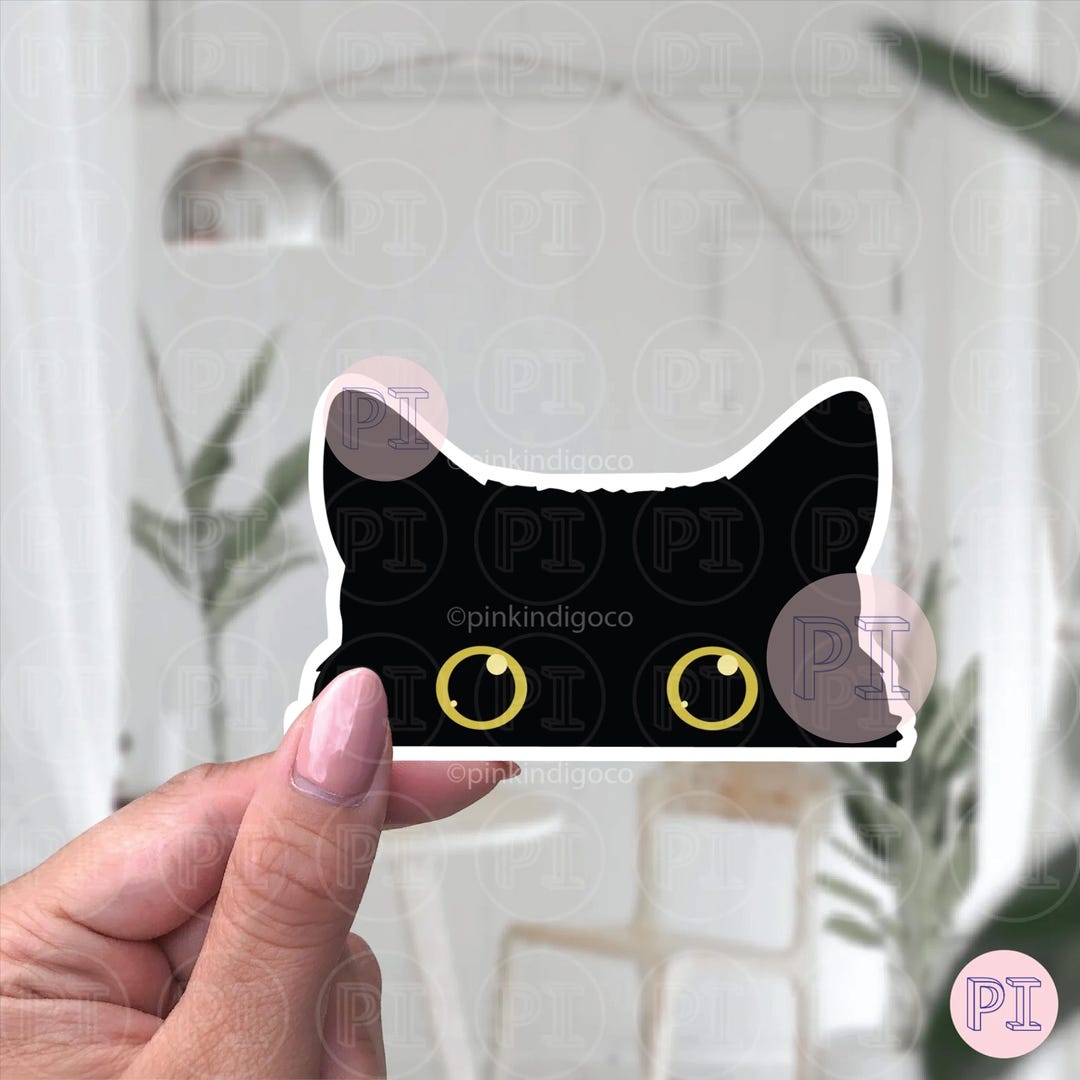 Black Cat Meme Sticker, Black Peeking Cat Meme, Meme Cat Peeking ...