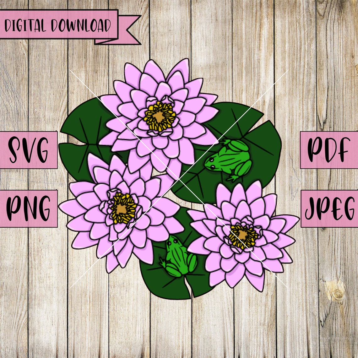 Frog Water Lilies Svg Flowers Svg Frog Decal Lily Svg | Etsy