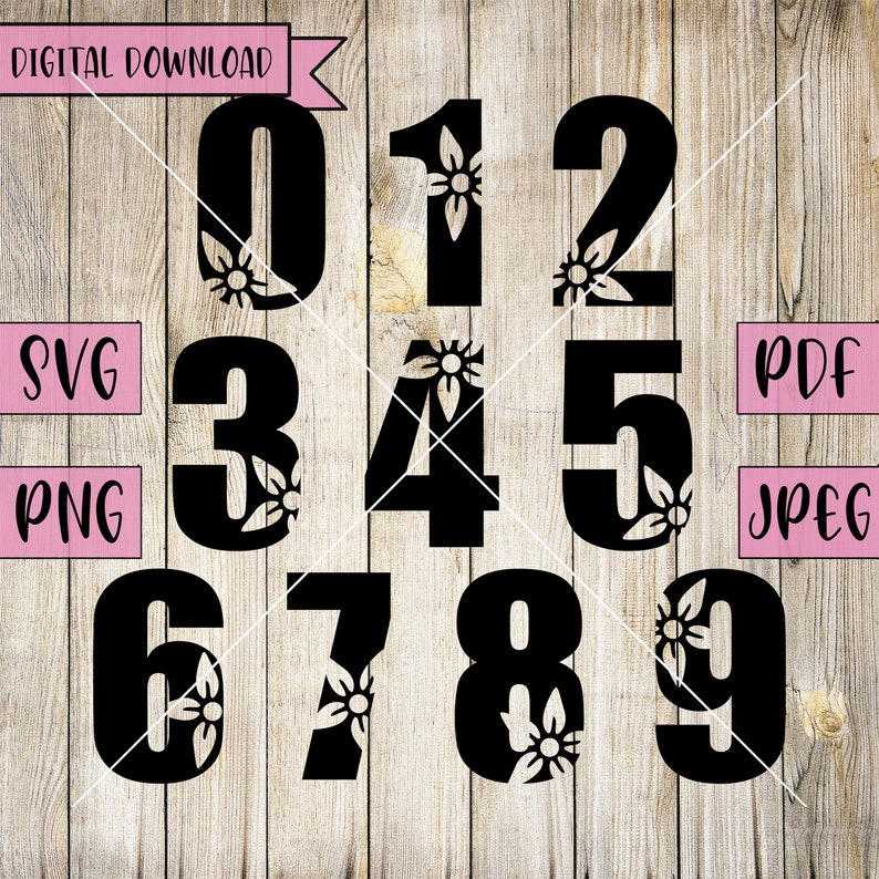 Floral Numbers Svg Number Clipart Numbers Decal Flower Svg | Etsy