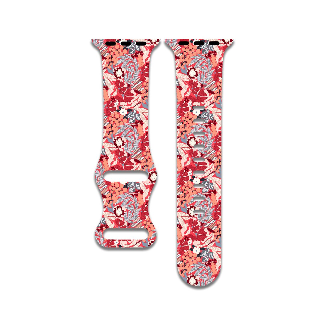 Red Hawaiian Floral Watch Band Compatible With Apple Watch Series 1-9 ...
