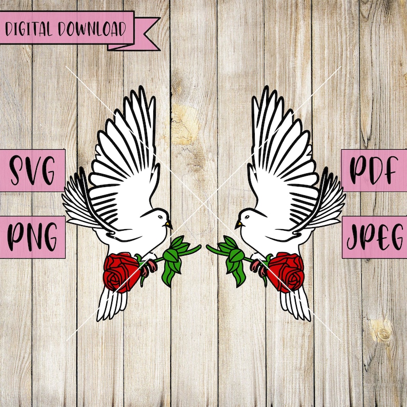 Doves Svg Doves and Roses Svg Dove Vector Dove Svg Rose - Etsy