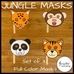 Printable Jungle Animal Party Masks- Panda, Tiger, Jaguar, Monkey, DIY ...