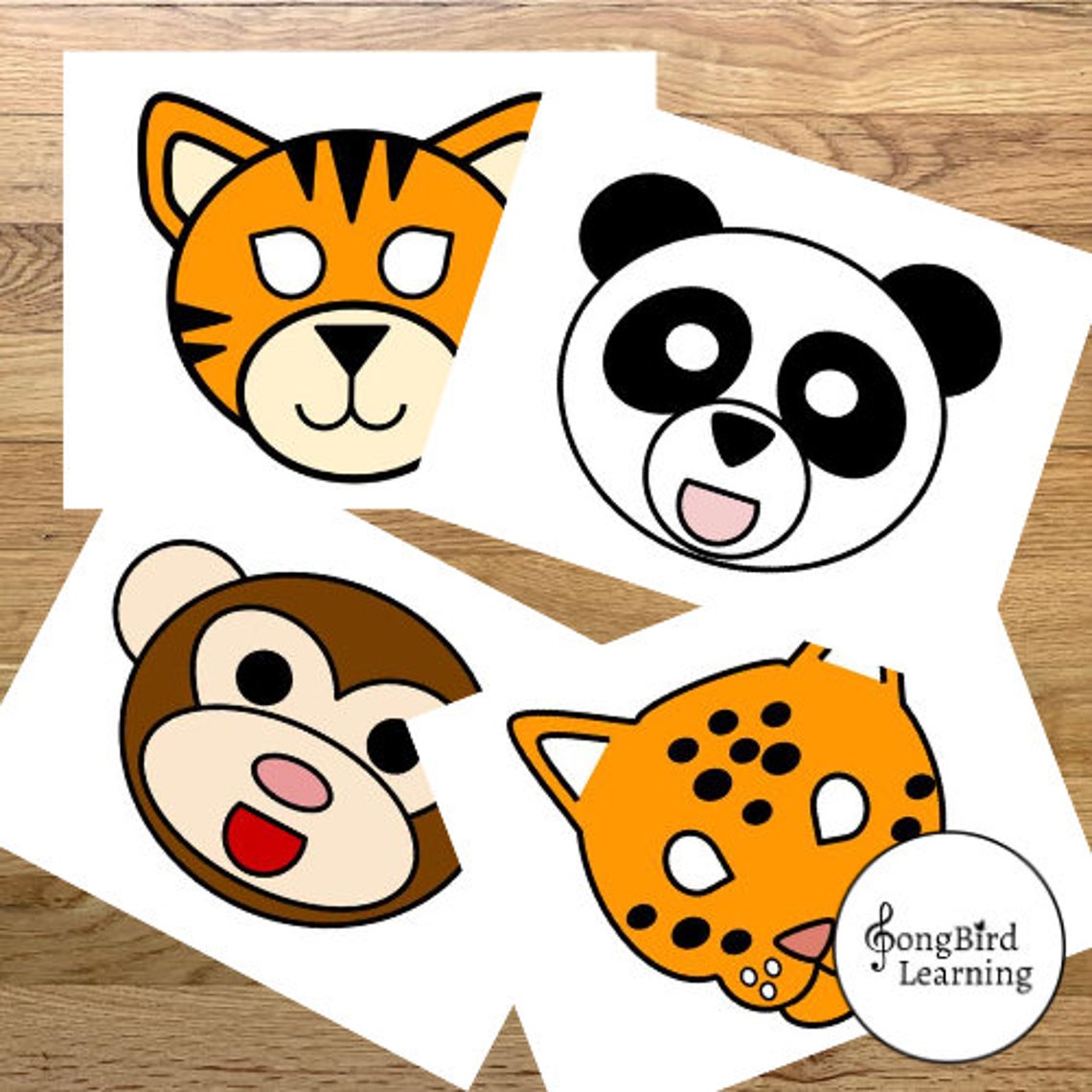 Printable Jungle Animal Party Masks- Panda, Tiger, Jaguar, Monkey, DIY ...