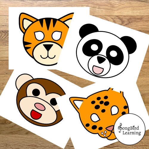 Printable Jungle Animal Party Masks- Panda, Tiger, Jaguar, Monkey, DIY ...