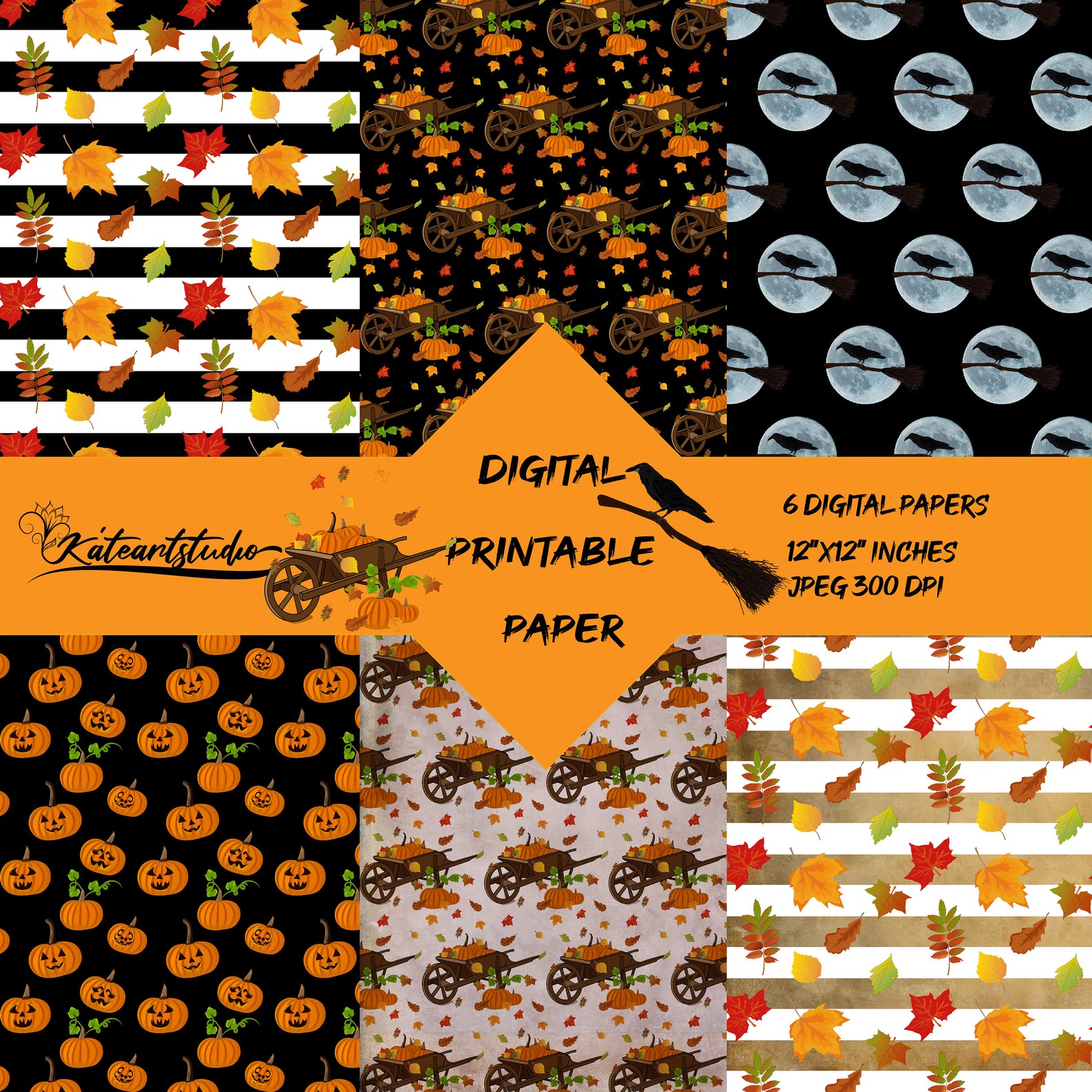 Happy Halloween, Halloween Background Paper, Autumn Digital Paper ...