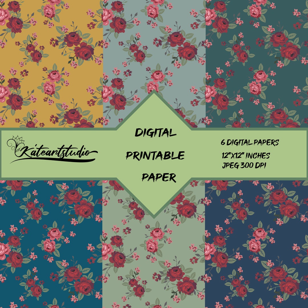 Digital Vintage Floral Background Paper Pack, ANTIQUE Background Paper ...