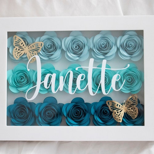 Flower Shadow Box Personalized Flower Frame Paper Flowers | Etsy
