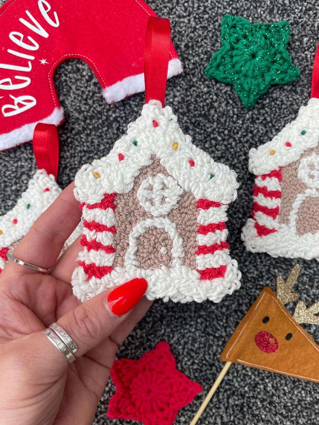 Punch Needle Gingerbread House Christmas Decoration - Etsy