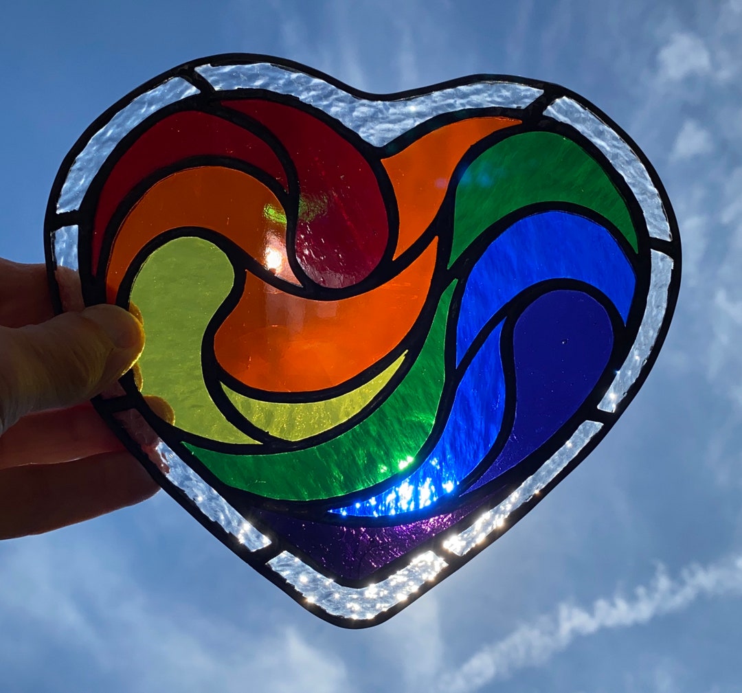 Rainbow Heart Stained Glass Hanging - Etsy