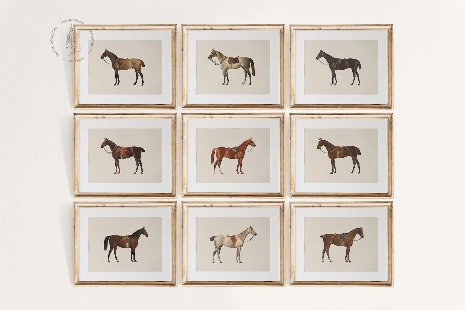 Vintage Horse Gallery Wall Set of 9, Horse Prints, Horse Painting ...