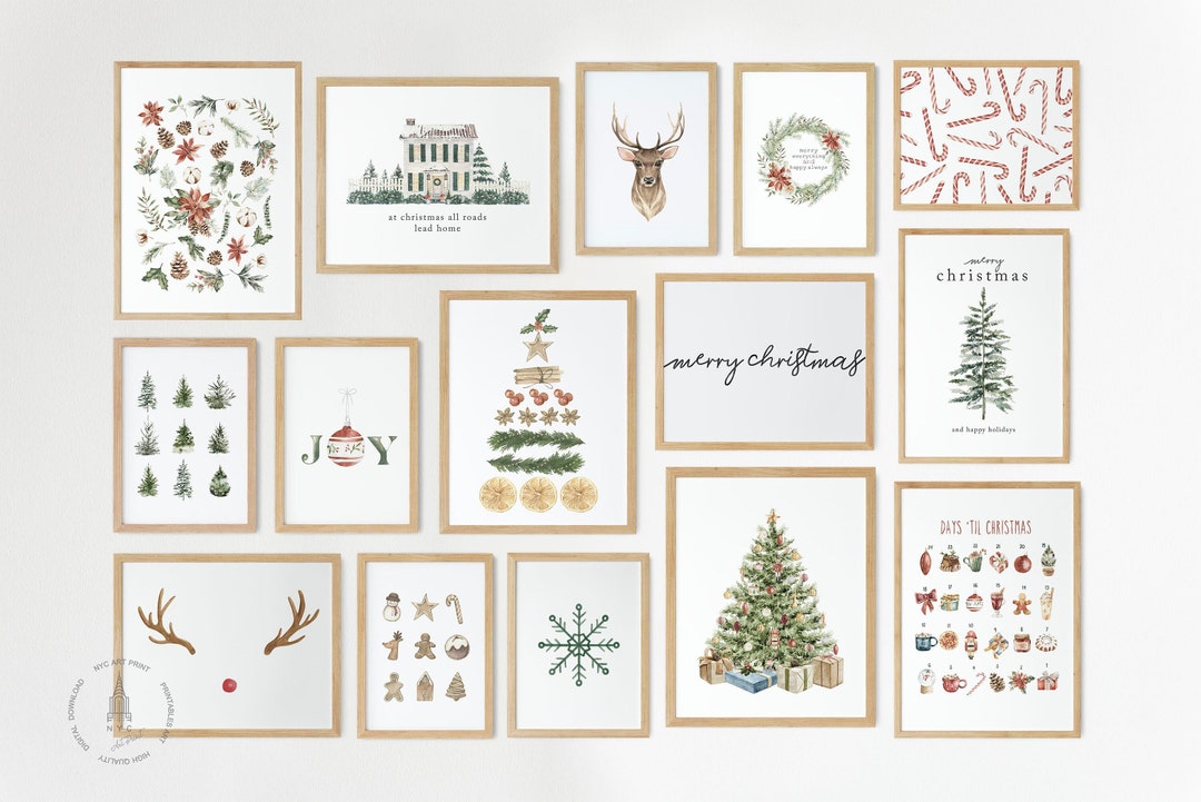 Christmas Prints Gallery Wall Set of 15, Christmas Printable Wall Art ...