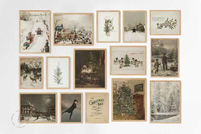 Christmas Prints Gallery Wall Set of 15 Vintage Christmas - Etsy