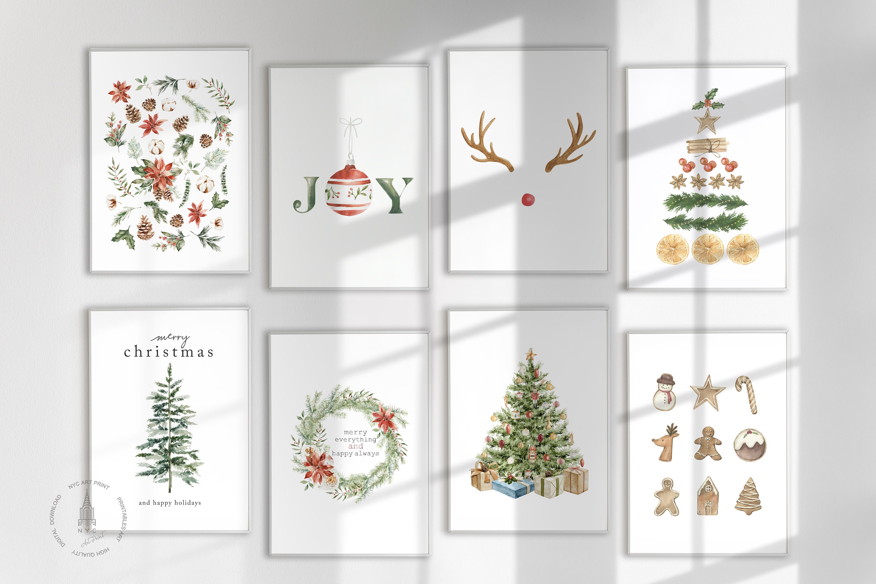 Christmas Prints Gallery Wall Set of 15, Christmas Printable Wall Art ...