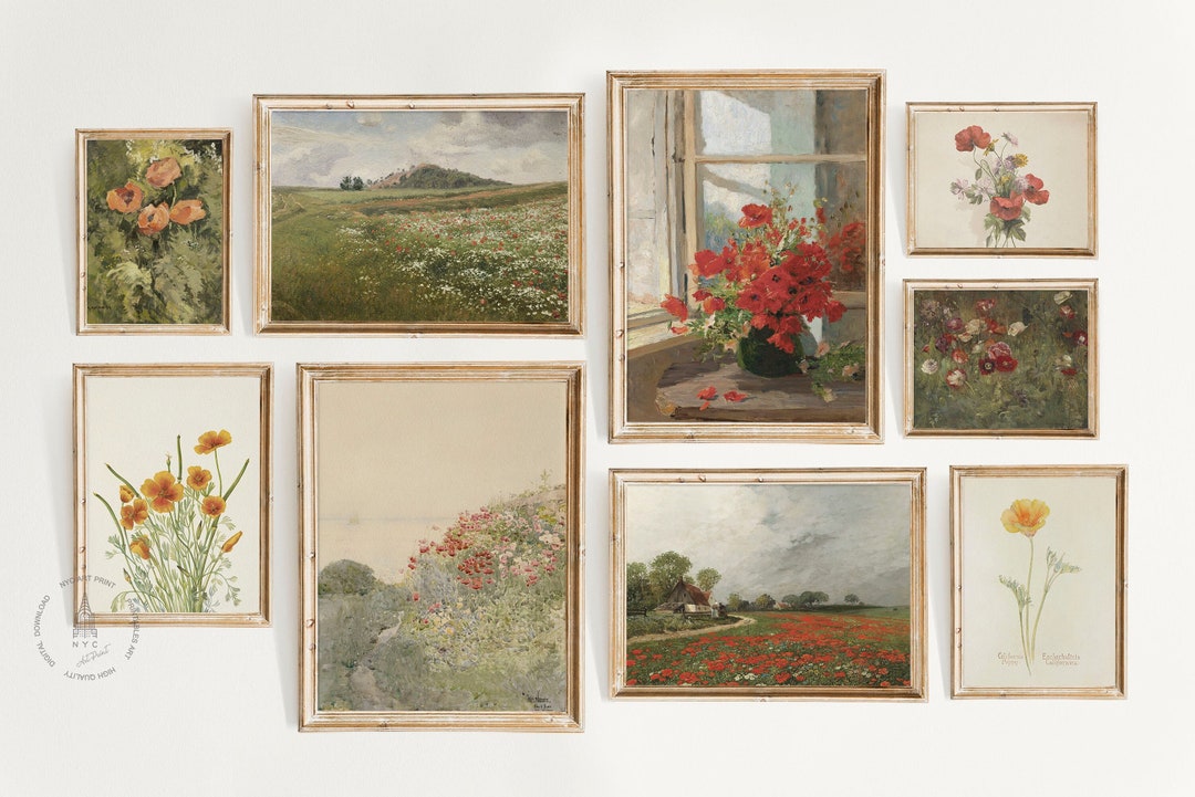 Vintage Spring Summer Gallery Wall Set of 9, California Poppy Prints ...