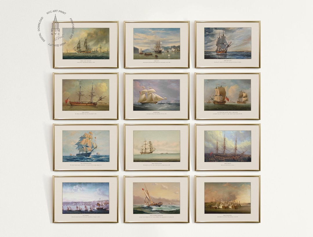 Vintage Warship Print Set: Nautical Navy Battleship Art (digital ...