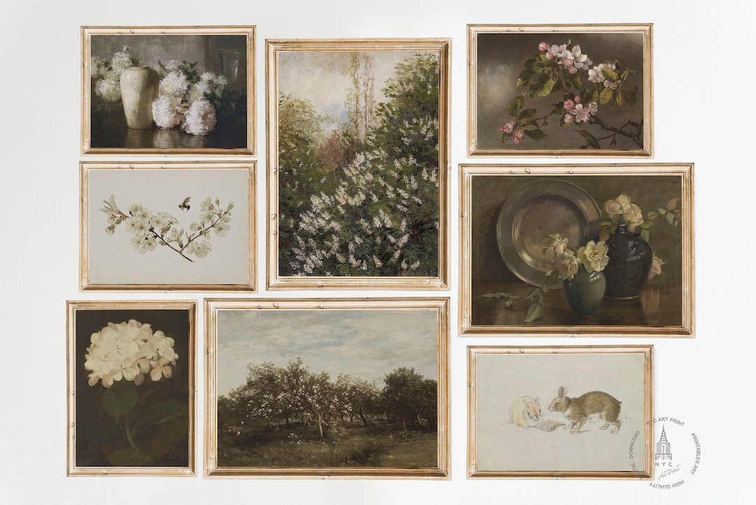 Vintage Spring Gallery Wall Set of 8, Rustic Printable Wall Art ...