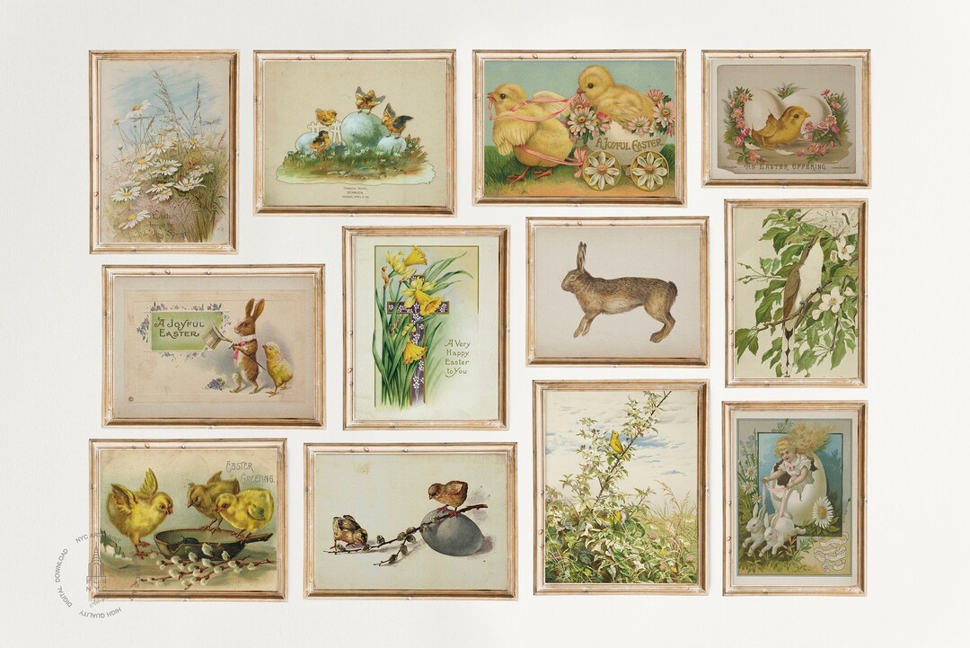Vintage Easter Gallery Wall Set of 12, Spring Printable Wall Art ...