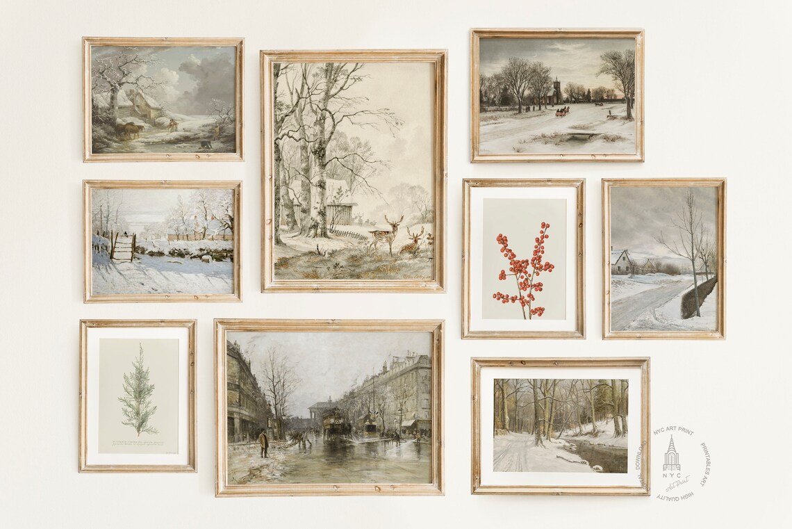 Christmas Prints Gallery Wall Set of 15, Vintage Christmas Printable ...