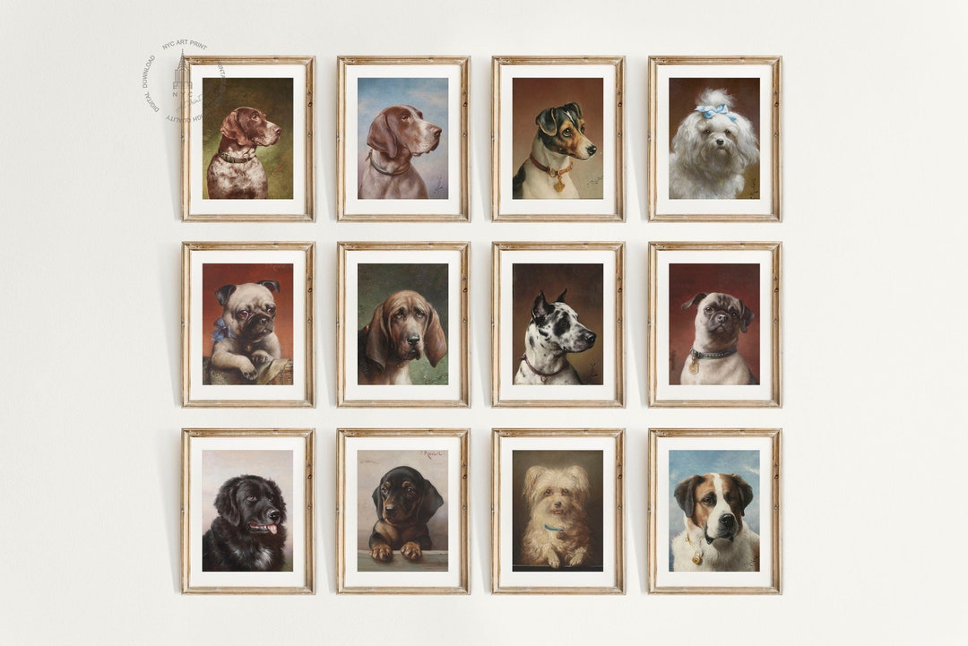 Vintage Dogs Gallery Wall Set of 12, Dogs Print, Vintage Dog Painting ...
