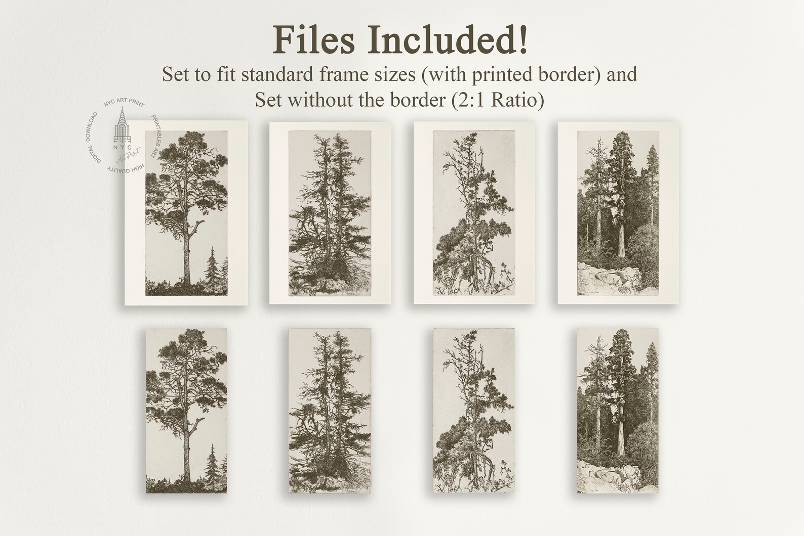 Vintage Rustic Tree Gallery Wall Set of 4, Vintage Tree Sketches ...