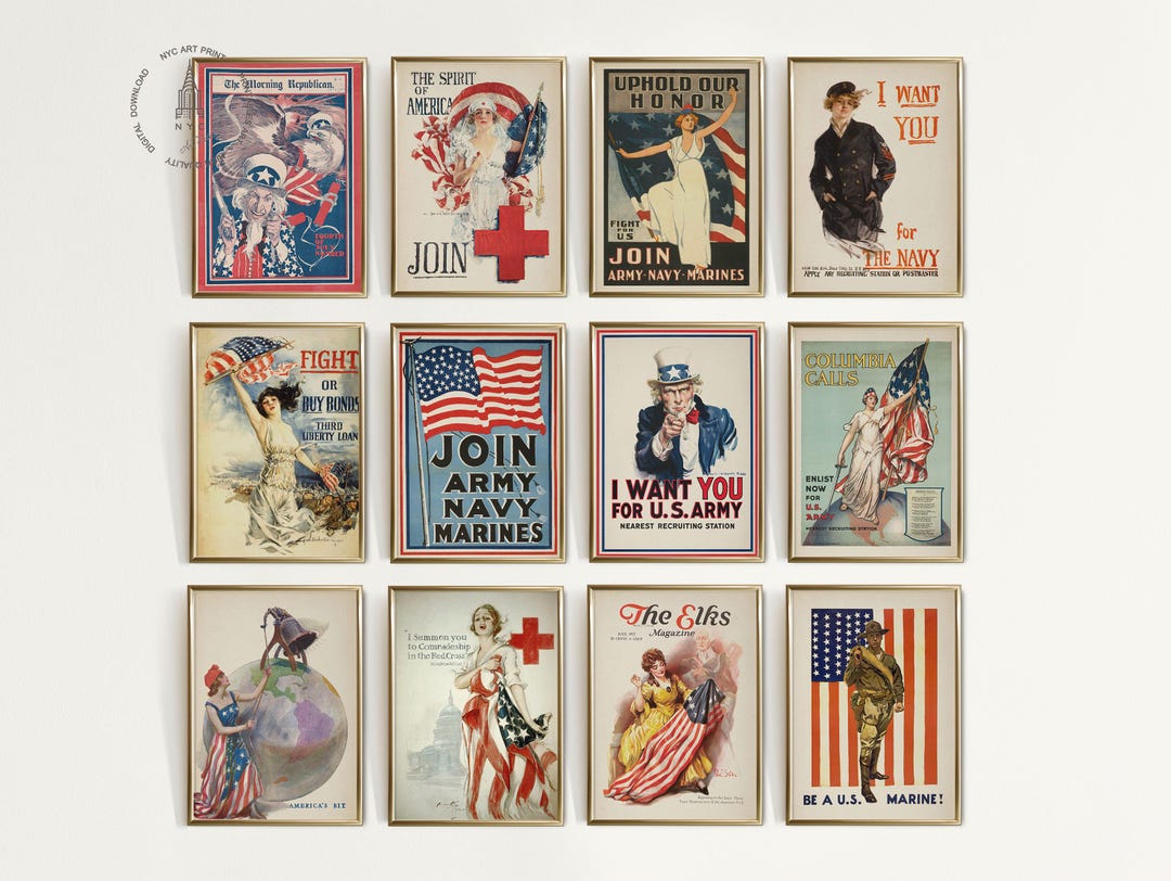 Set of 12 Vintage Patriotic Poster, 4th July, Uncle Sam Poster ...