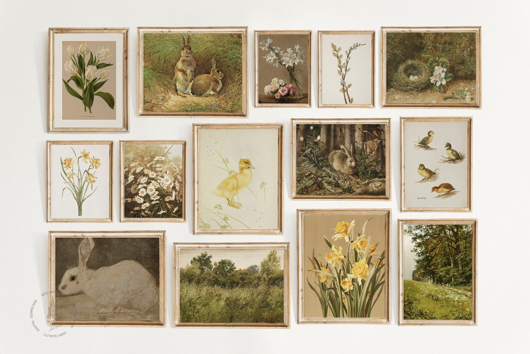 Vintage Spring Gallery Wall Set of 14, Rustic Printable Wall Art ...