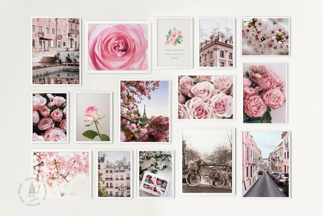 Blush Pink Prints Gallery Wall Set of 15, Pink Poster, Pink Wall Art ...