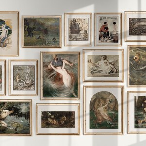 Vintage Mermaid Gallery Wall Print Set of 14, Vintage Nautical Coastal ...