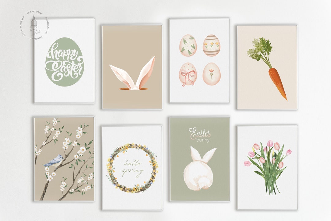 Easter Gallery Wall Set of 8, Spring Printable Wall Art, Easter Prints ...
