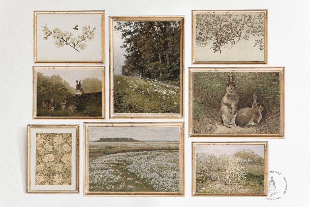 Vintage Spring Gallery Wall Set of 8, Rustic Printable Wall Art ...