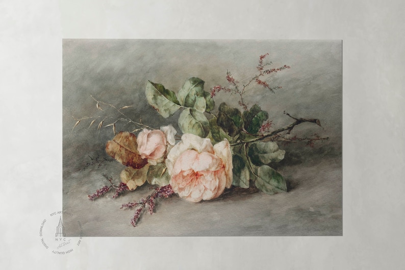 Vintage Botanical Still Life Print, Vintage Flower Floral Roses ...